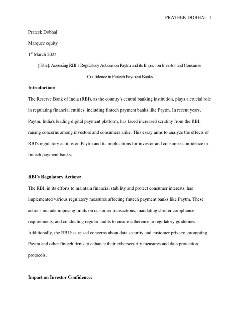 Prateek Dobhal February2024 | PDF | Regulatory Compliance | Reserve Bank Of India