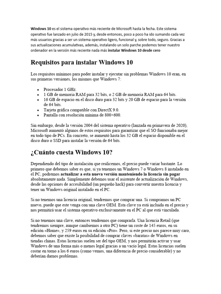 Windows 10 Es El Sistema Operativo Más Reciente de Microsoft Hasta La Fecha | PDF | Windows 10 ...