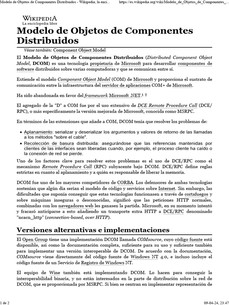 Modelo de Objetos de Componentes Distribuidos | PDF | Arquitectura de ...