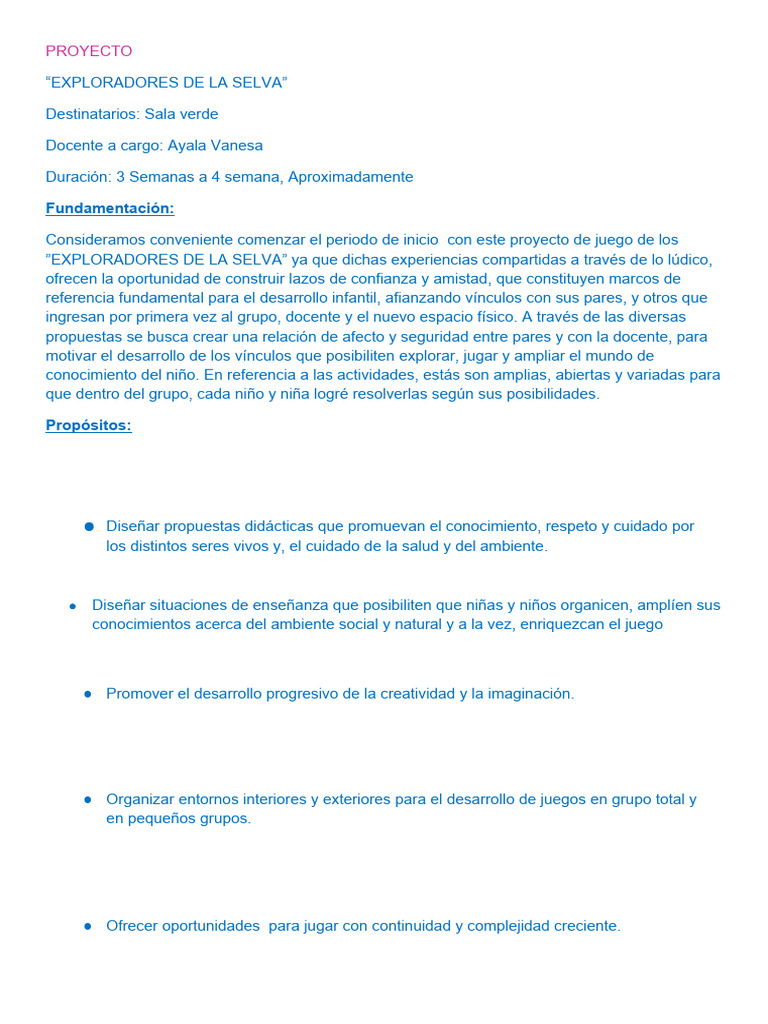 PROYECTO Somos Exploradores de La Selva | PDF | Comunicación | Maestros