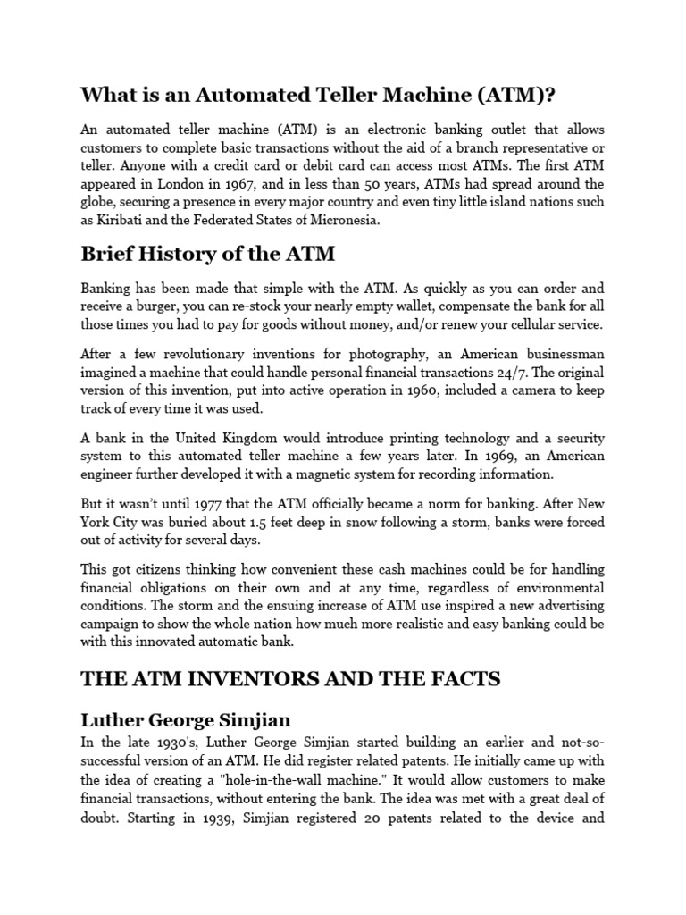 What is an Automated Teller Machine | PDF | Automated Teller Machine | Personal Identification ...