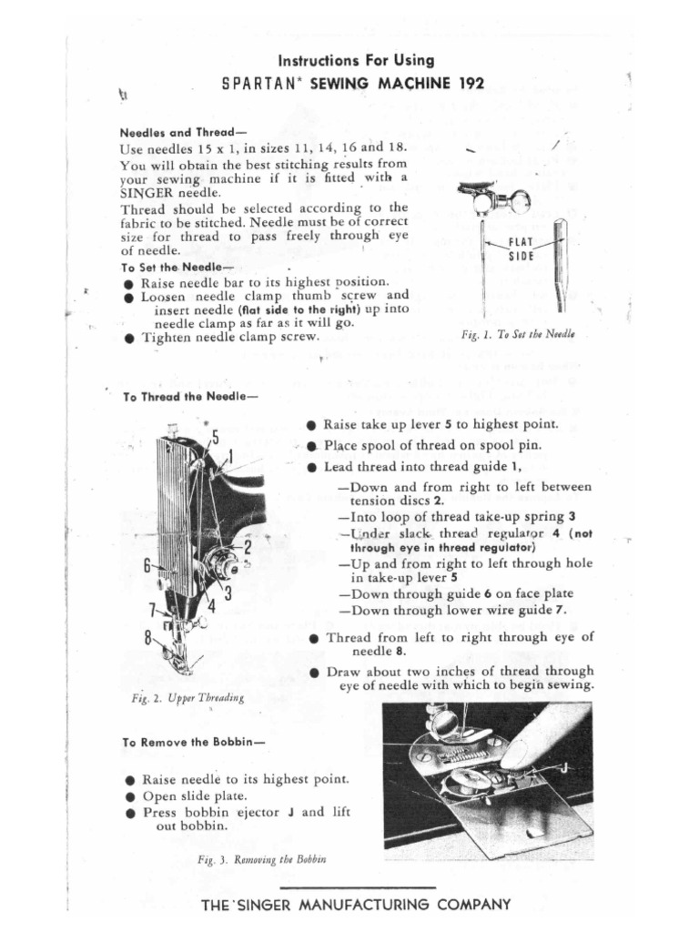 Singer:Spartan 192 Sewing Machine Instruction Manual | PDF