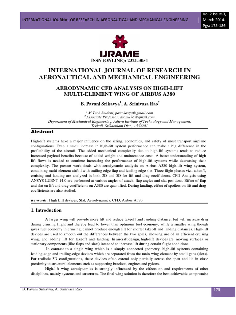 Aerodynamic Cfd Analysis on High Lift Mu | PDF | Airfoil | Lift (Force)