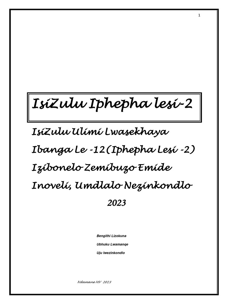 Isizulu Grade 12 Paper 2 Study Guide | PDF