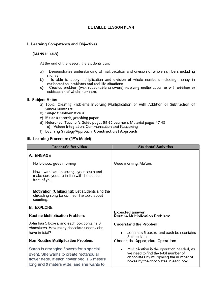 Detailed Lesson Plan NIKKA | PDF | Multiplication | Lesson Plan