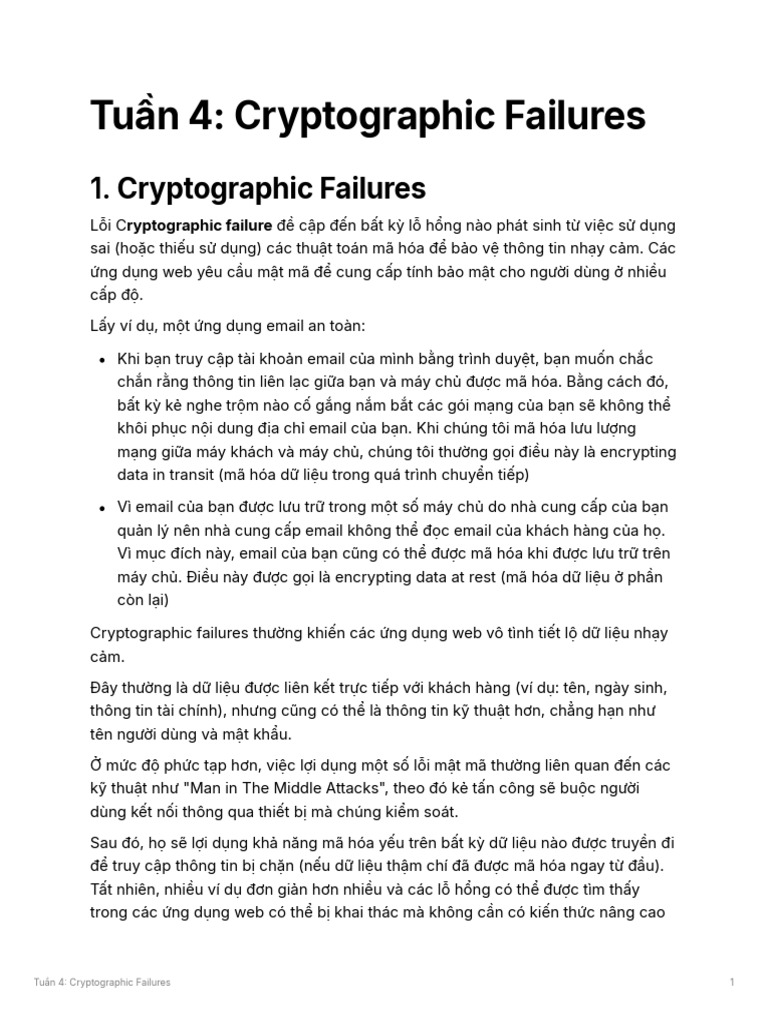 Tuần 4 A02 - Cryptographic Failures | PDF