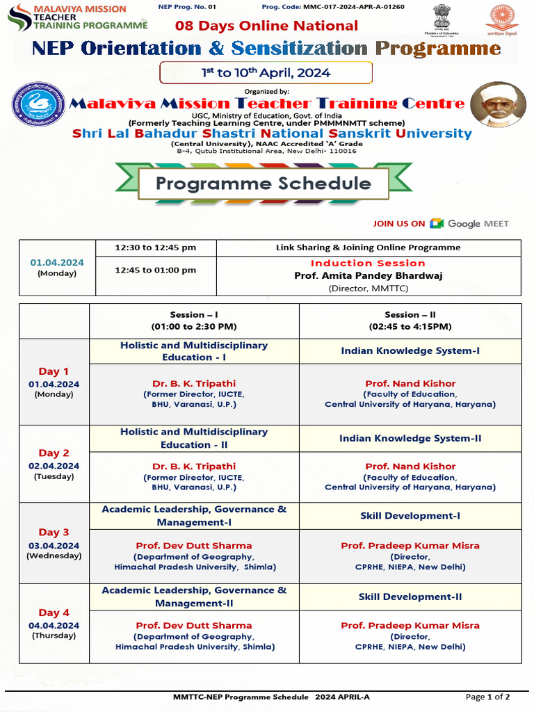 MMTTC - Programme Schedule-APR 2024-A | PDF | Computers