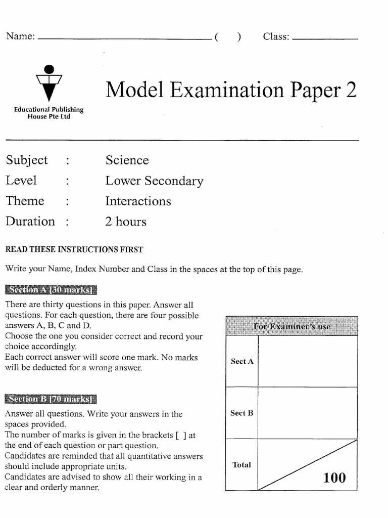 Sec 2 Science Model Exam 2 Interactions | PDF