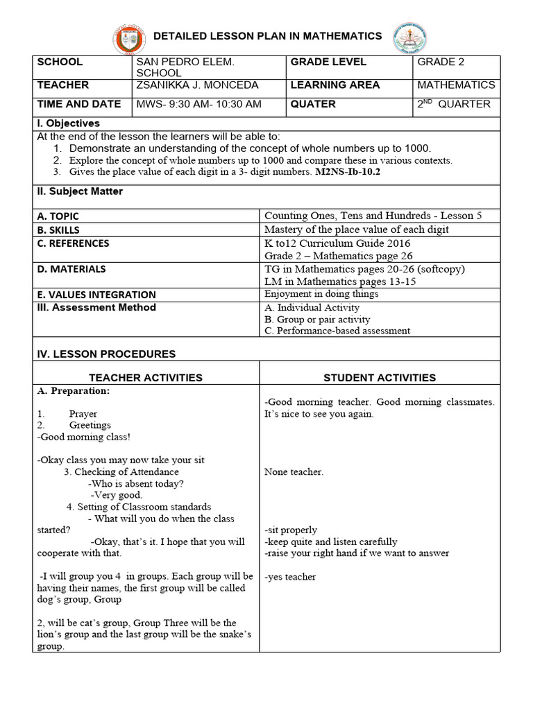 NIKKA MATH Lesson-PLAN | PDF | Lesson Plan | Teachers