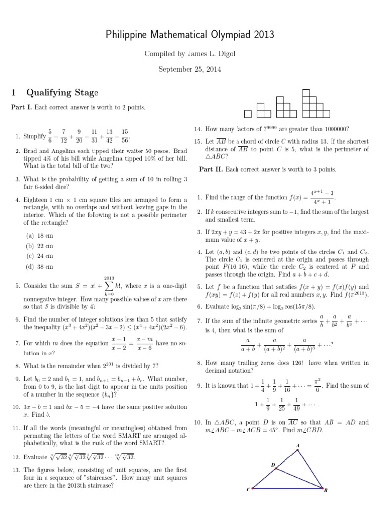 PMO Questions | PDF | Square Root | Elementary Mathematics