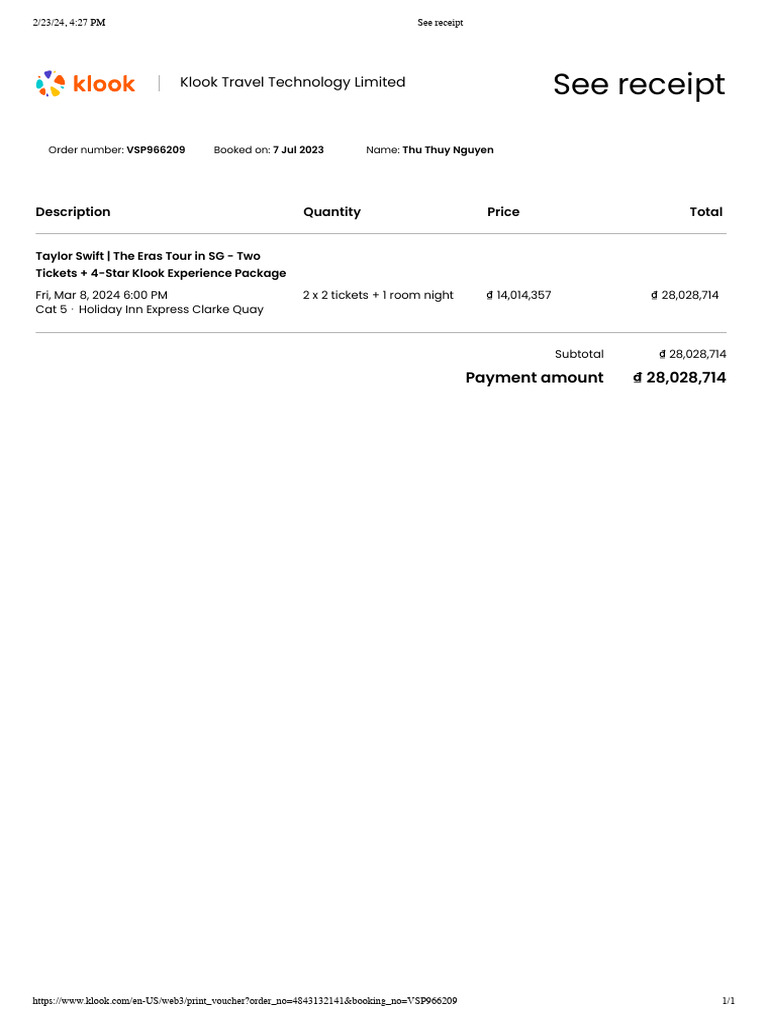 Klook Receipt | PDF