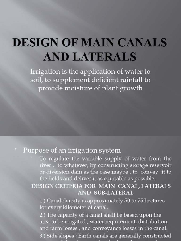 DESIGN OF MAIN CANAL AND LATERALS | PDF