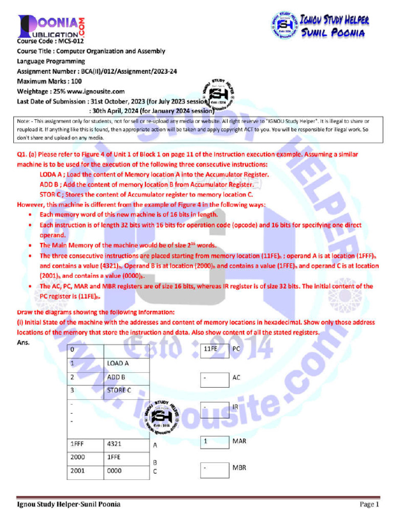 Assignment of MCS 012 - IGNOU Semester 2 | PDF