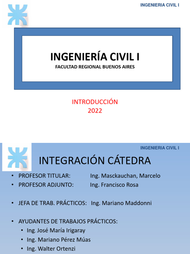 A 00-INTRO. CIVIL I (Clase 1) FRBA 2022 | PDF | Ingeniería | Ingeniero civil
