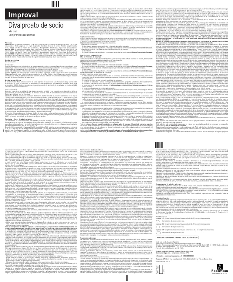 Divalproato de Sodio: Improval | PDF | El embarazo | Control de la ...