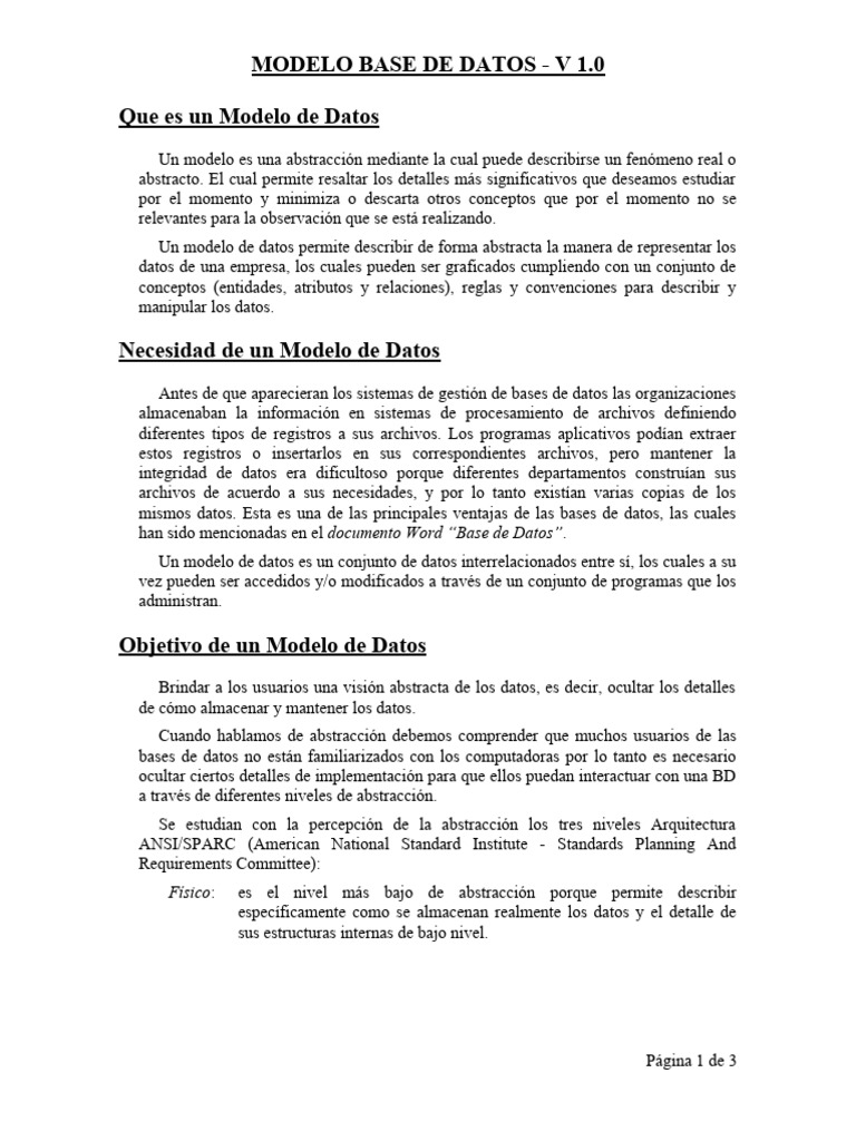 Modelo Base de Datos - V 1.0 | Descargar gratis PDF | Datos | Bases de ...