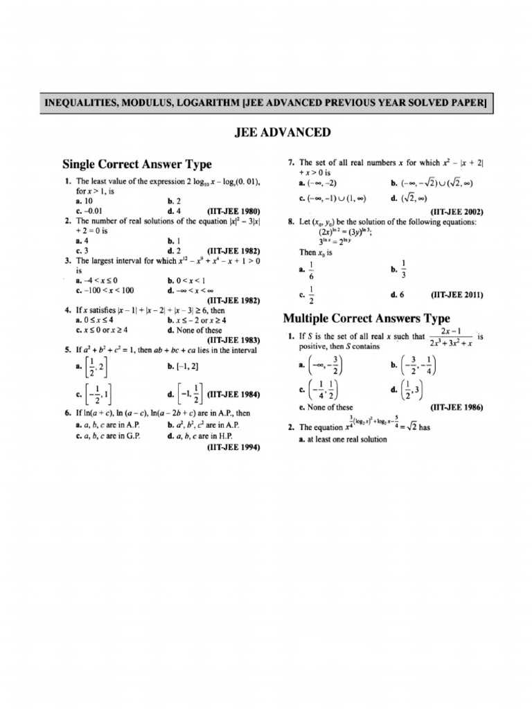 Inequalities Jee Advance Pyq | PDF