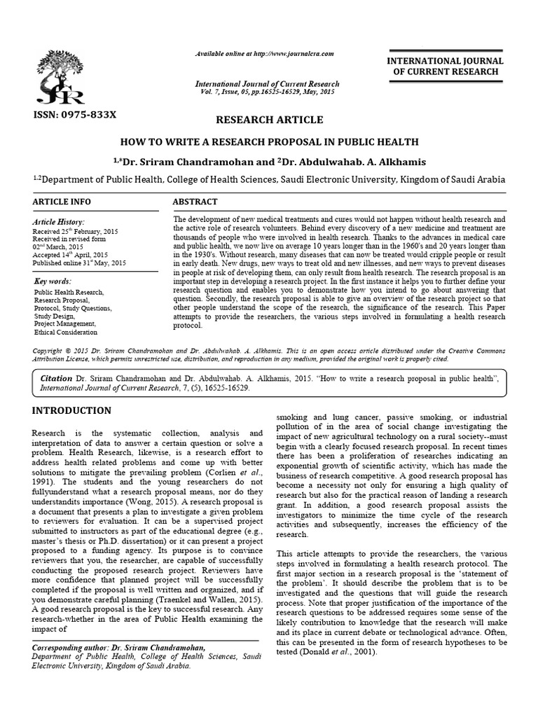 How To Write A Research Proposal in Public Health 2 | Download Free PDF | Sampling (Statistics ...