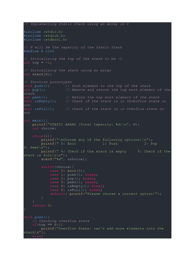 Stack Implementation | PDF | Algorithms And Data Structures | Computer Science