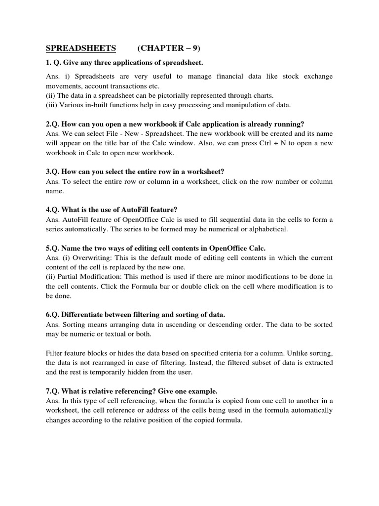 SPREADSHEETS Notes | PDF | Spreadsheet | Software