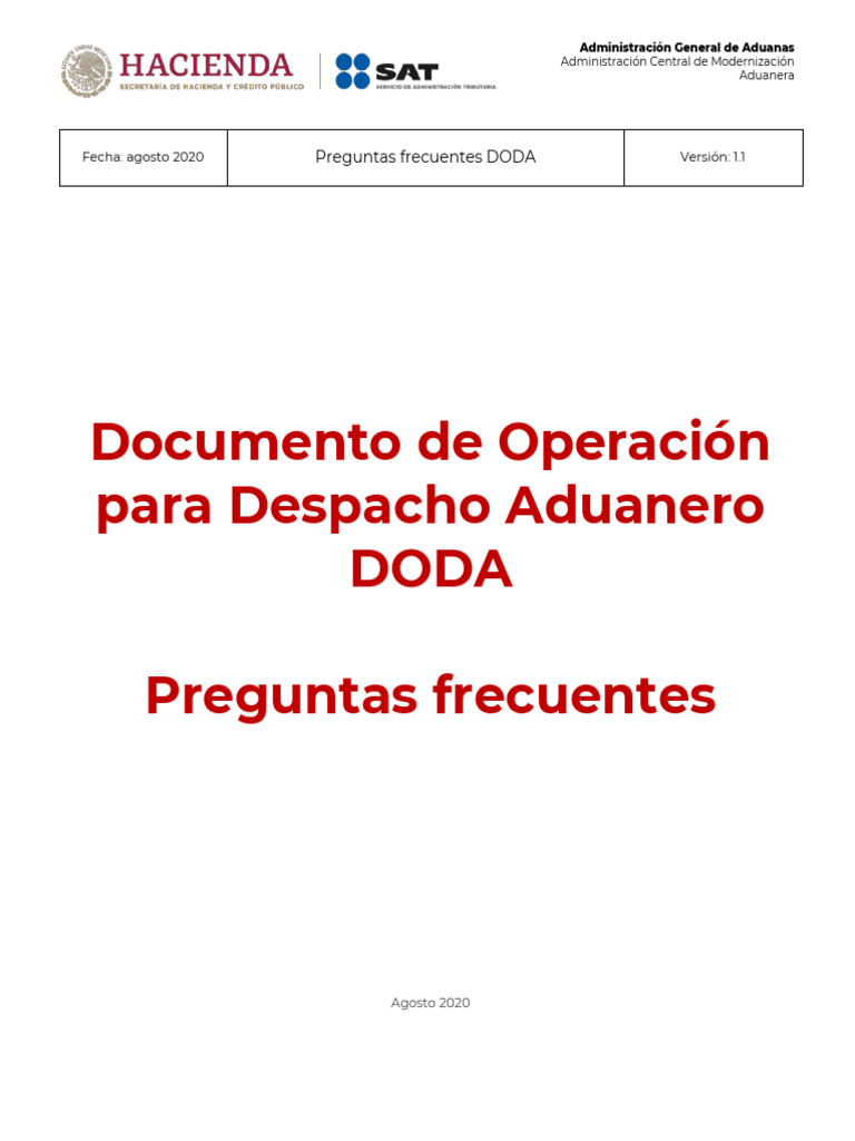 Preguntas Frecuentes DODA Agosto 2020 | PDF | aduana