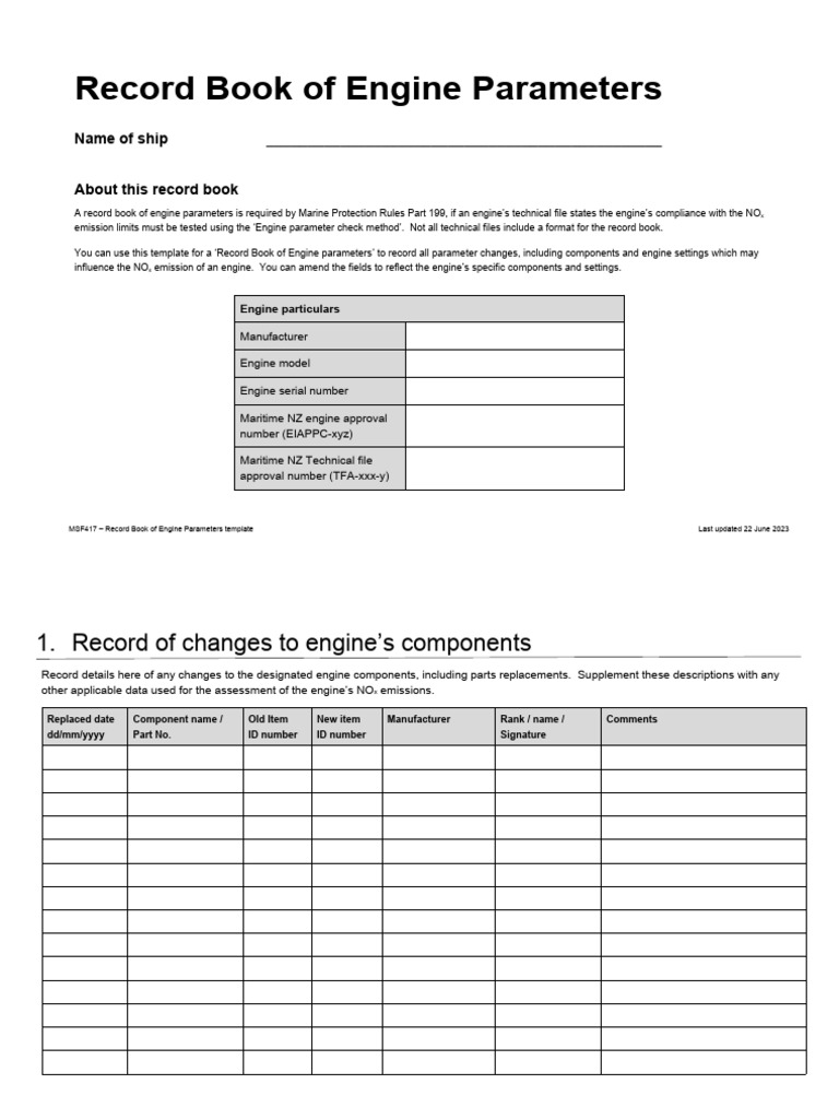 Msf417 Record Book Engine Parameters Template Pdf Computing