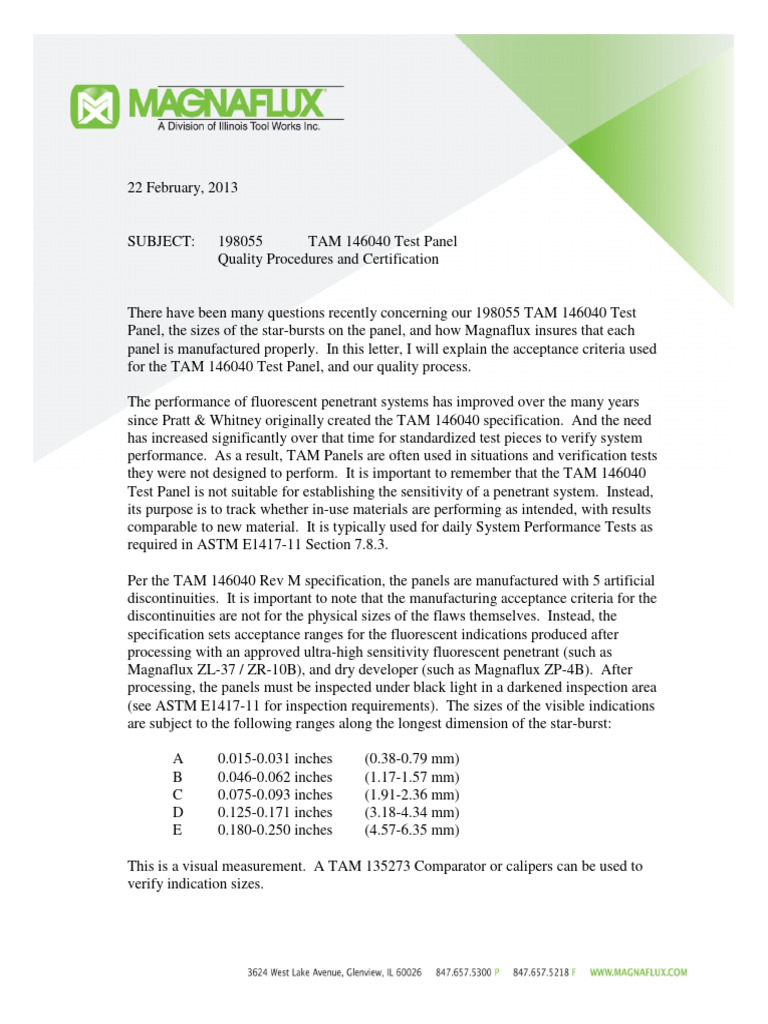 TAM 146040 Test Panel Certification Guide | PDF | Specification ...