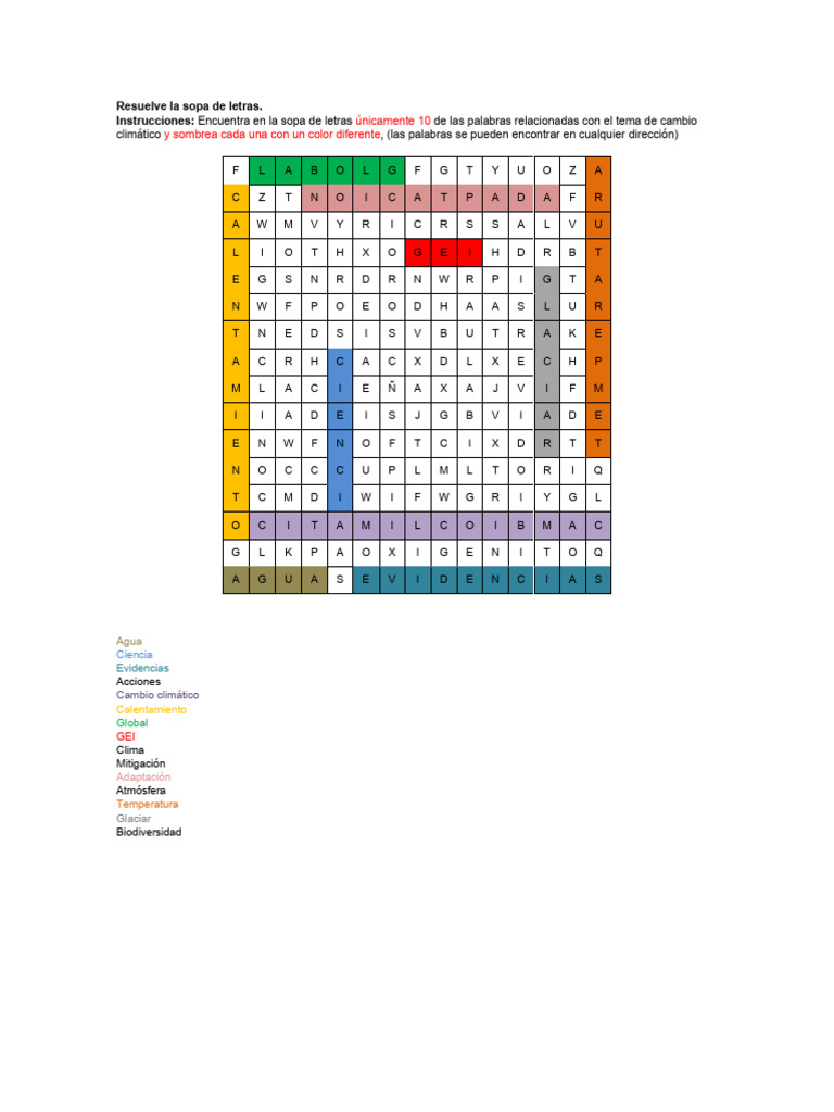 Sopa de Letras Cambio Climático | PDF