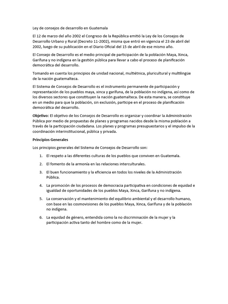 Ley de Consejos de Desarrollo en Guatemala | PDF | Guatemala | Alcalde Ley de Consejos de Desarrollo en Guatemala | PDF | Guatemala | Alcalde