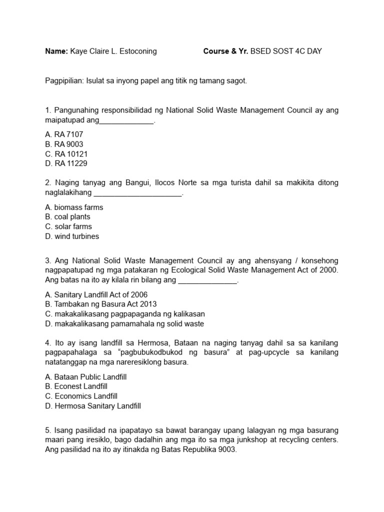 Grade 10 - Q1 - Answer Key | PDF