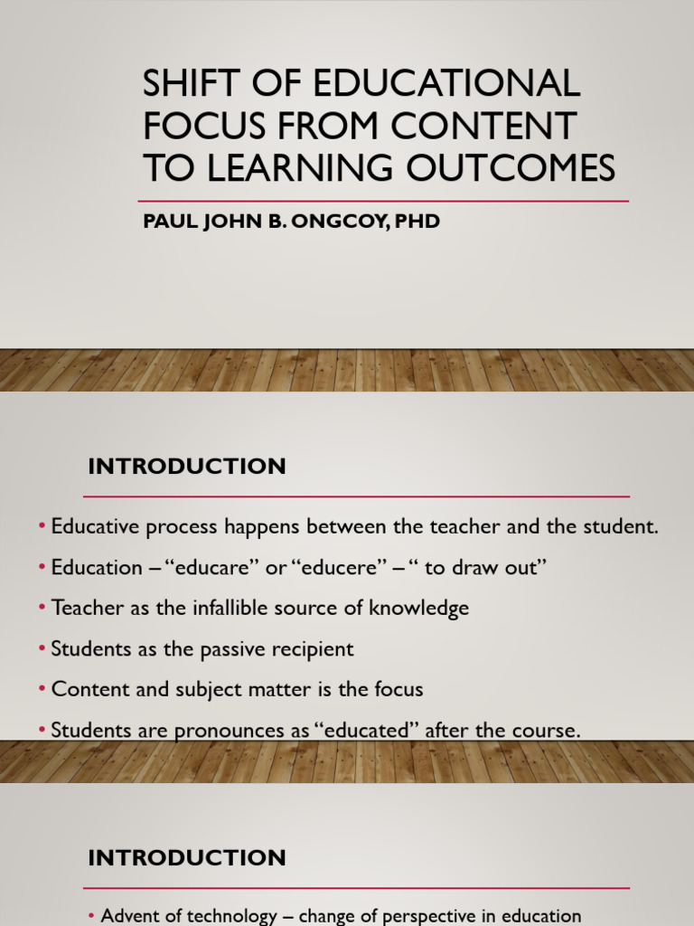 Topic 1. Shift of Educational Focus From Content To Learning Outcomes ...