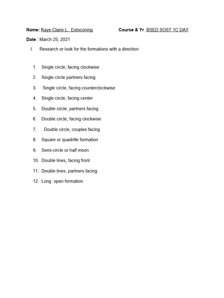 Dance Formation Descriptions Guide | PDF