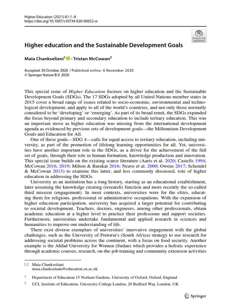 Higher Education and The Sustainable Development Goals | PDF ...