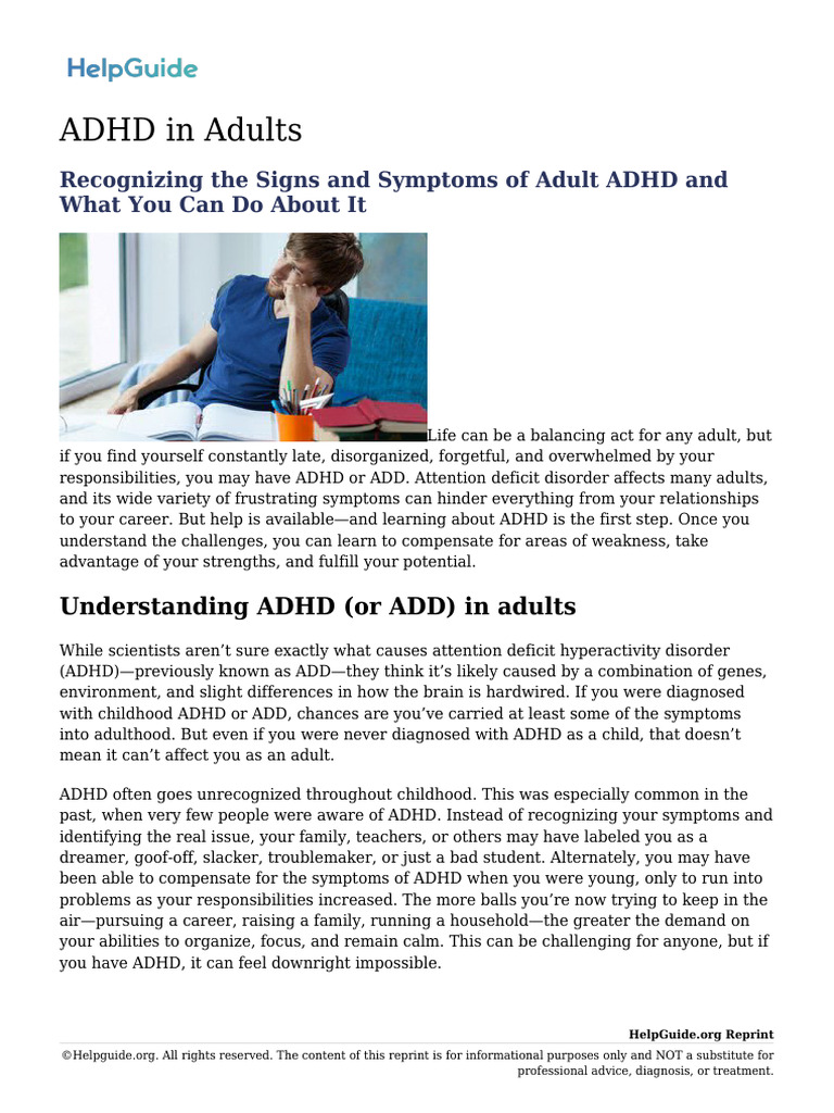 Adult Adhd | PDF | Attention Deficit Hyperactivity Disorder | Adult Attention Deficit ...