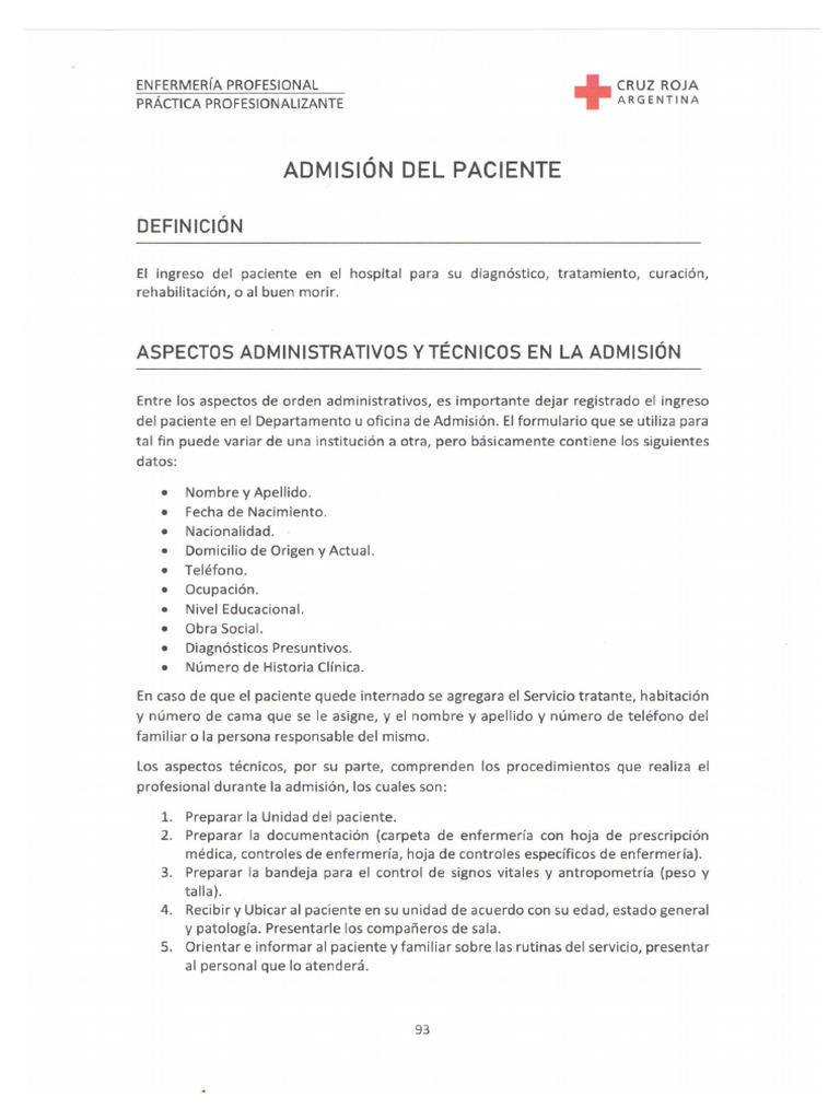 Admisión Del Paciente | PDF