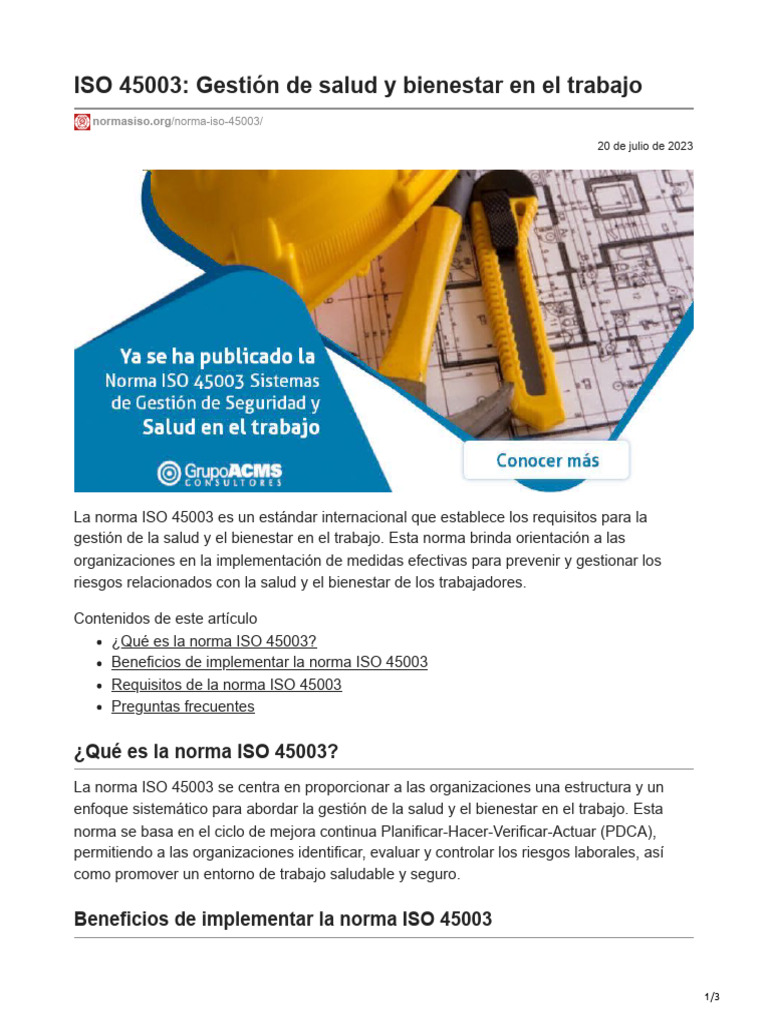 ISO 45003 Gestión de Salud y Bienestar en El Trabajo | PDF | Seguridad y salud ocupacional