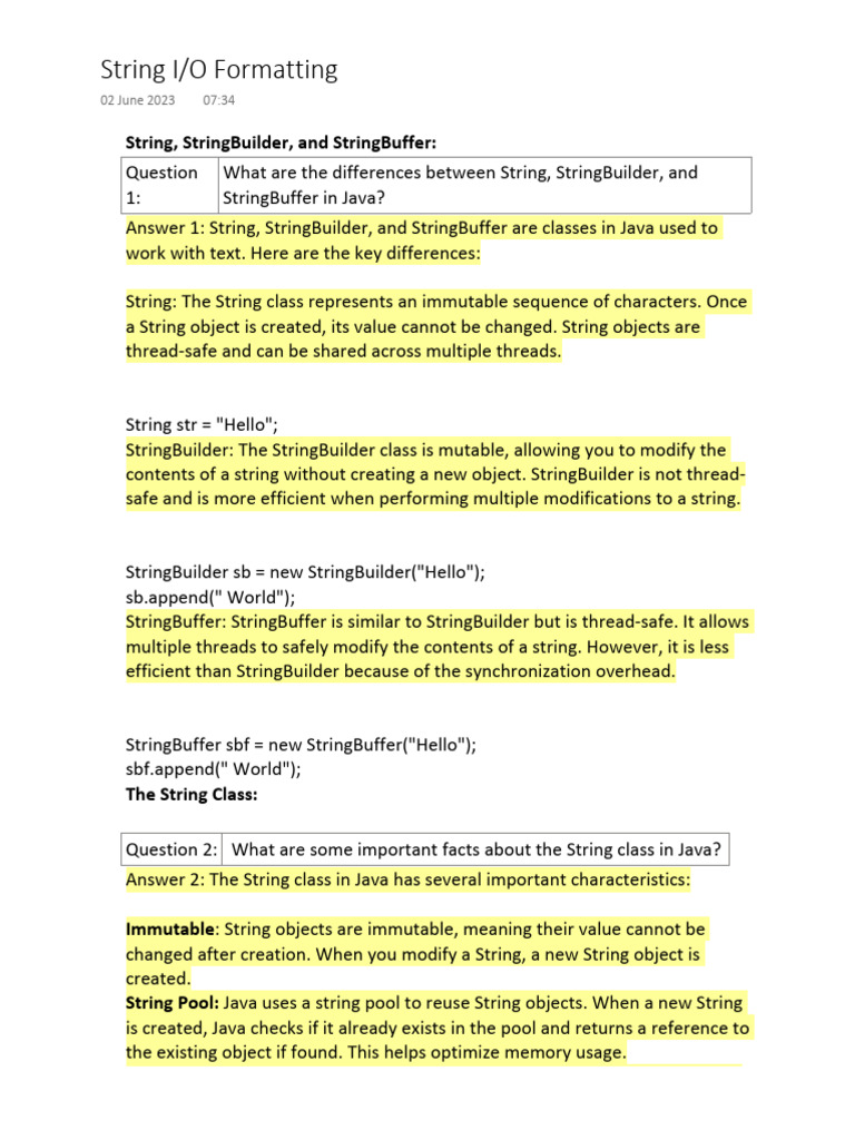 String in Java | PDF | String (Computer Science) | Class (Computer Programming)