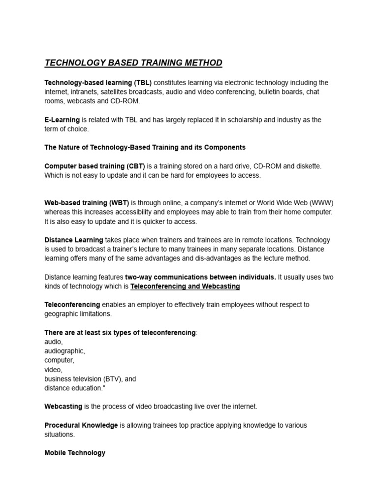 TECHNOLOGY-BASED-TRAINING-METHOD | PDF | Educational Technology ...