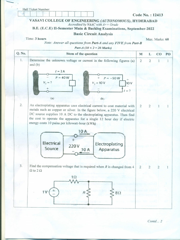 Basic Circuit Analysis, II Sem, Main & Backlog, ECE | PDF