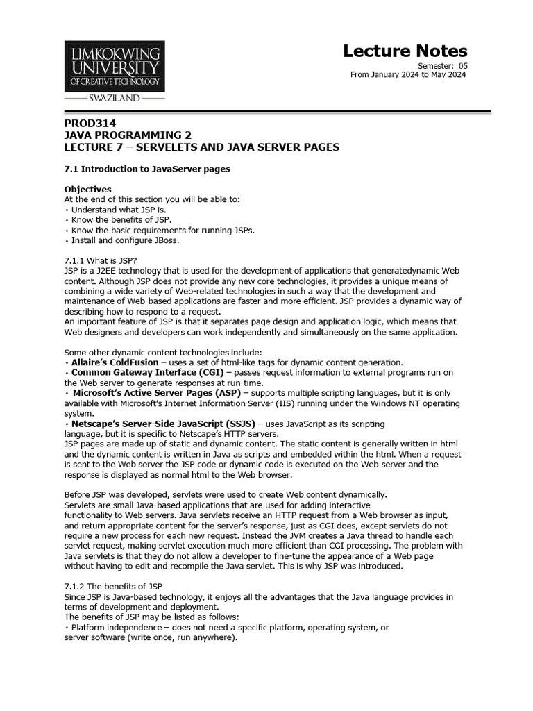 prog314-lecture-7-servelets-and-jsp-pdf-dynamic-web-page-networking