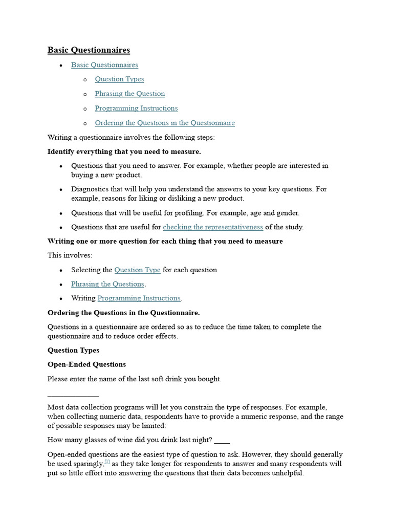Basic Questionnaires | PDF | Questionnaire | Question
