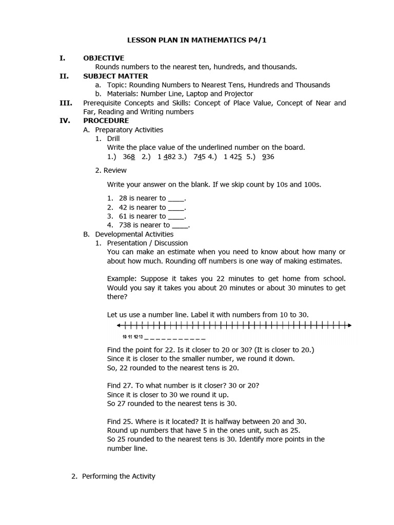 Lesson Plan in Mathematics P4/1 I. Objective II. Subject Matter | PDF | Cognition