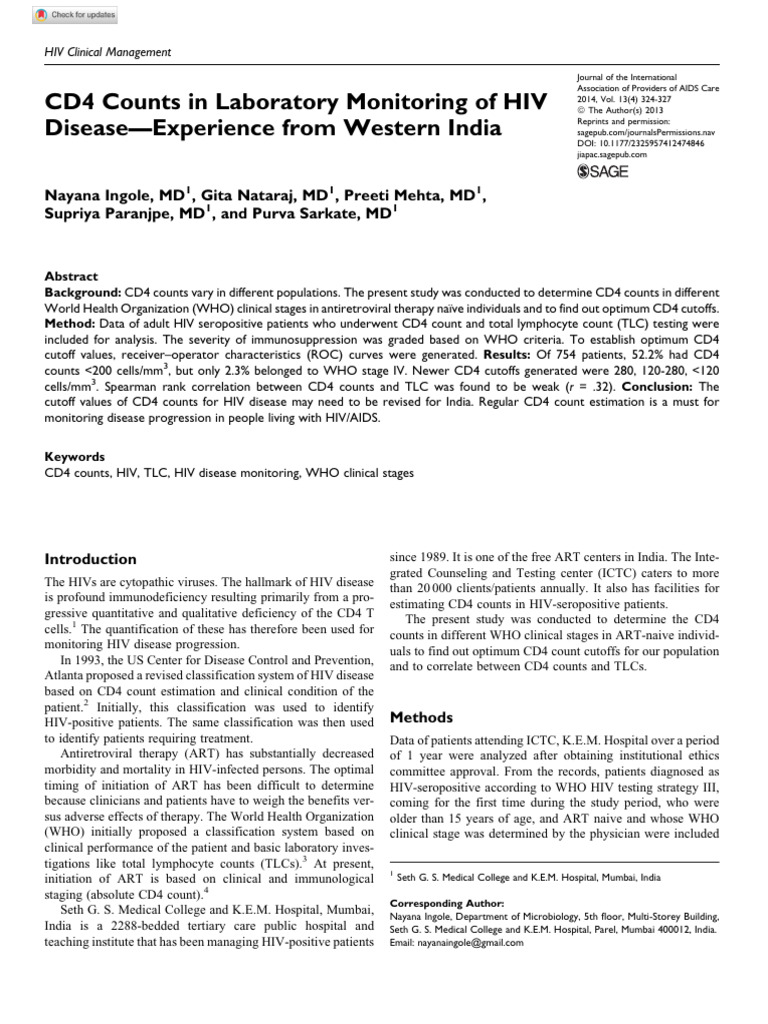 Ingole Et Al 2013 cd4 Counts in Laboratory Monitoring of Hiv Disease ...