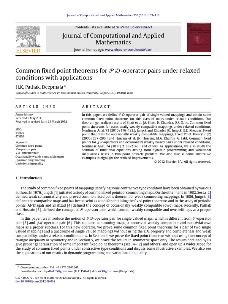 Common Fixed Point Theorems For PD-operator Pairs Under Relaxed Conditions With Applications ...