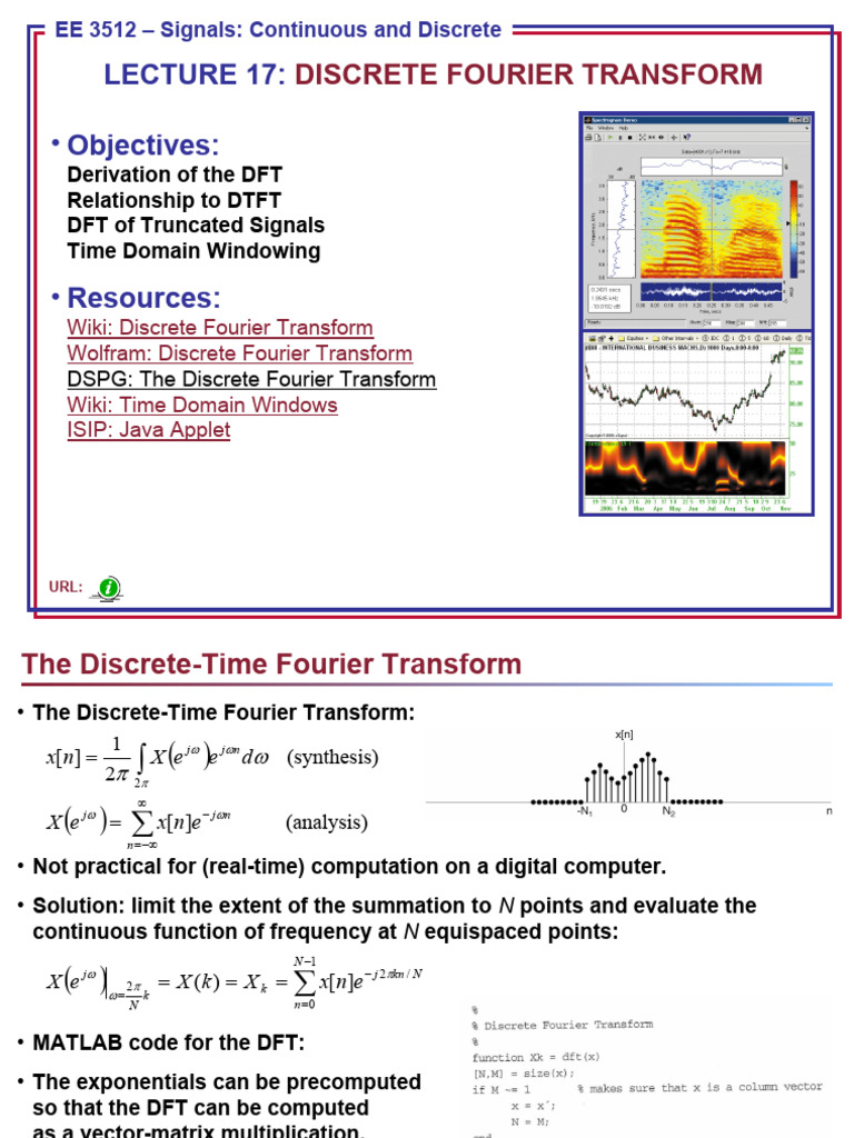 Lecture 17 | PDF | Discrete Fourier Transform | Spectral Density
