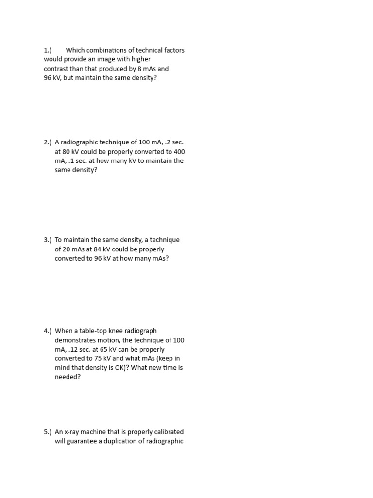 Adjusting mAs and kVp for Density Control | PDF | Radiography | Medical ...