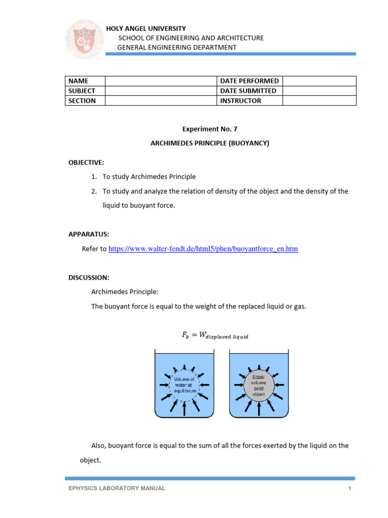 7-Ephysicsl Experiment 7 - Buoyancy-1 | PDF | Buoyancy | Density
