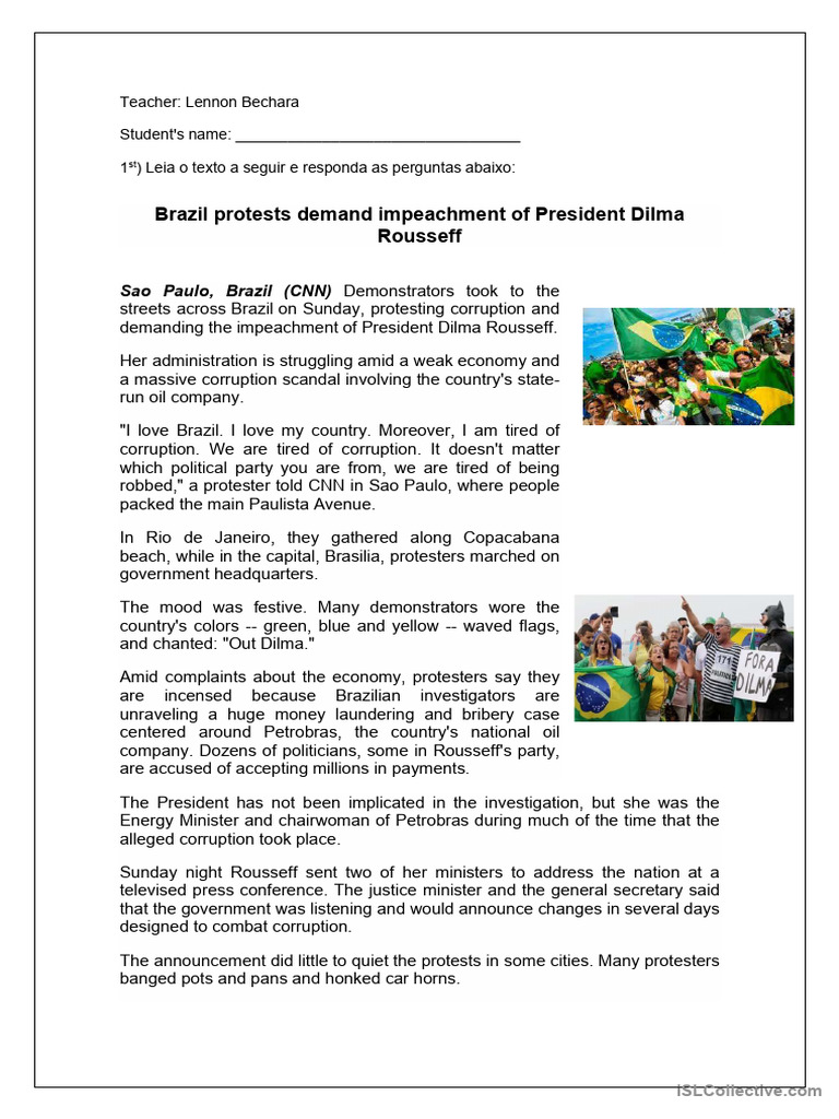 Student Worksheet on Brazil Protests | PDF | Social Conflict | Brazil