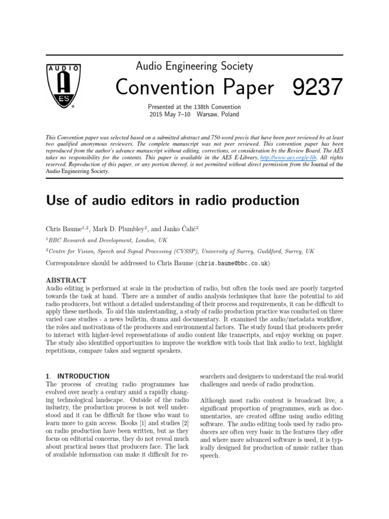Use of Audio Editors in Radio Production | PDF | News | Editing