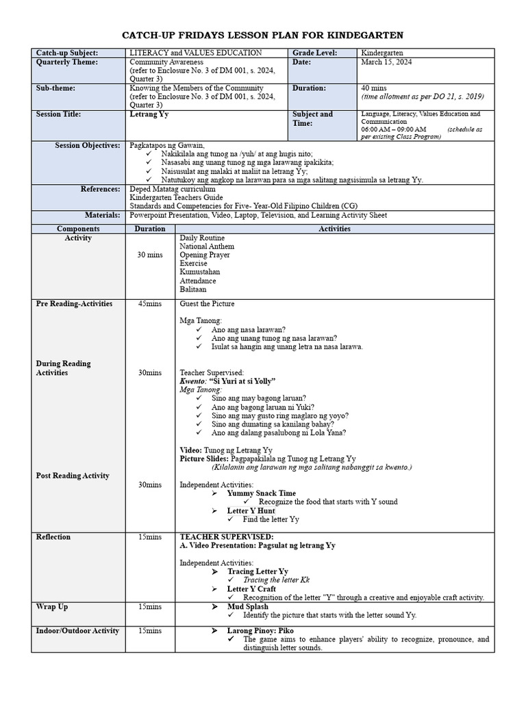 LESSON PLAN - Catch-Up-Friday-Quarter-3-Week-7 | PDF | Learning | Behavior Modification